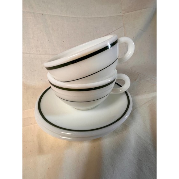 Corningware | Dining | 2 Corning Ware Green Strip Coffeetea Cups Diner ...